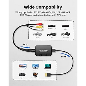 RCA to HDMI Converter,Viagkiki AV to HDMI Adapter,RCA to HDMI Composite Audio Video Converter for PS1, PS2, PS3, STB, Xbox, VHS, VCR,Black-Ray DVD Players(HDMI Cable Included)