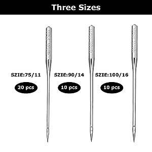 40 Pcs Home Sewing Machine Needles Size 75/11, 90/14, 100/16, Universal Sewing Needles, Flat Head Embroidery Machine Needles for Brother Singer Janome Sewing Machine