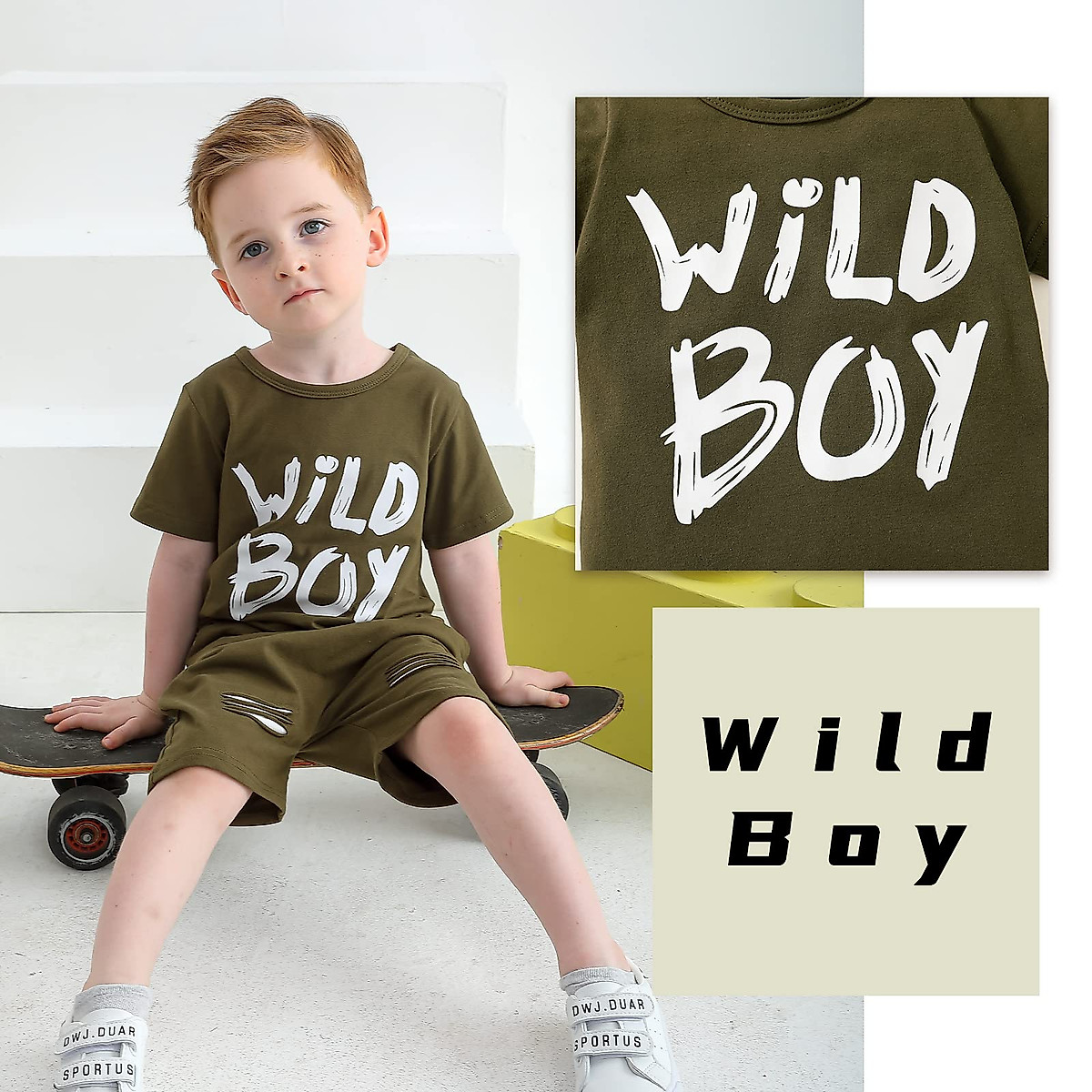 Happy Town Toddler Baby Boy Clothes Short Sleeve T-shirt and Shorts Boys Summer Clothes Set (Green, 6-12 Months)