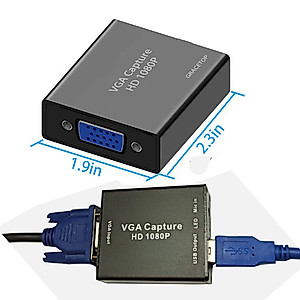 VGA Capture Card, VGA to USB Capture Device with Mic Input Support HD Video for Gaming, Streaming, Teaching, Video Conference, Live Broadcasting