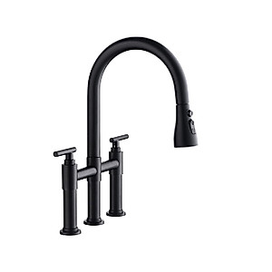 ARRISEA Matte Black Bridge Kitchen Faucet with 3 Mode Pull-Down Sprayer 2 Handle 8 Inch Faucet for Kitchen Sinks 3 Hole Kitchen Sink Faucet, Fingerprint Resistant Spot Free BL-BKF-15108BK