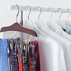 Belt Hanger (Wooden, Cherry Maple, 12 Hooks), Closet Organizer for Ties, Belts, Scarves, Rotating Swivel Holder for Necktie Wardrobe Storage by Zoe Deco