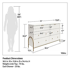 CosmoLiving by Cosmopolitan Anastasia Dresser, 6 Drawer, White