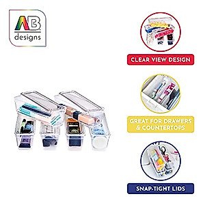AB Designs Bin Pack, [6] Long Home Organizer Storage Boxes with Lids, Translucent Clear