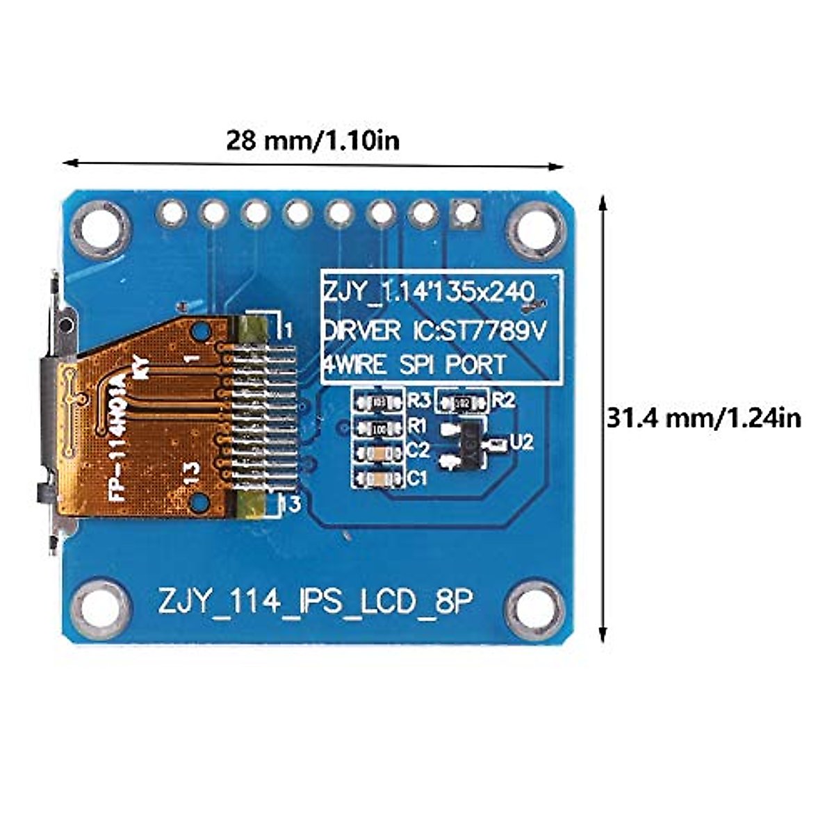 KUIDAMOS TFT Display Screen Module, 8P 4-Wire SPI Interface 135x240 28 x 31.4mm Screen Module 1.14 Inches 1.1 X 1.2in DIY Circuit