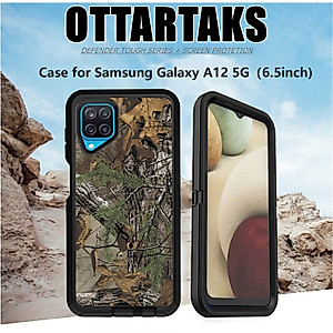 OTTARTAKS Compatible for Samsung Galaxy A12 Case for Men Boy Camo Case with Camera Len Protector Heavy Duty [Military Grade Protection] Shockproof Case for Galaxy A12 5G/4G, Camouflage