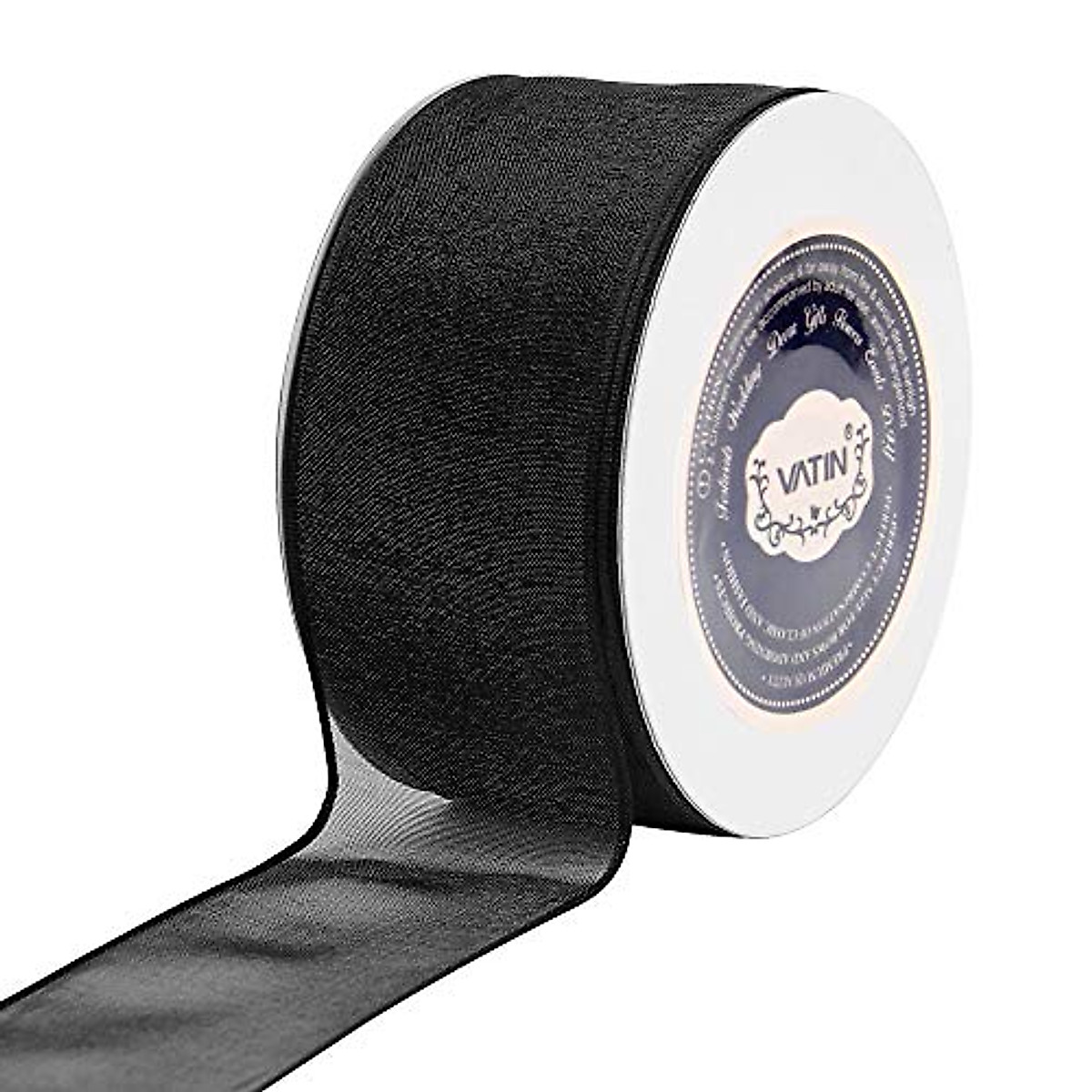 VATIN Christmas Ribbon Sheer Organza Wired Ribbon 1-1/2 inch 25 Yards (75Ft) -Black ,Perfect for Making Bows and Wreaths