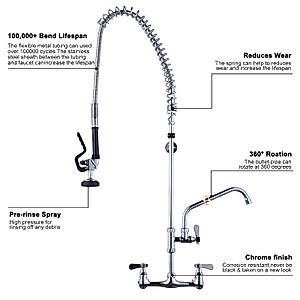 iVIGA 43" Commercial Kitchen Faucet Wall Mount with Pre-Rinse Sprayer & 2PCS Installation Kit Replacement 1/2" NPT, Back Splash Mount Set