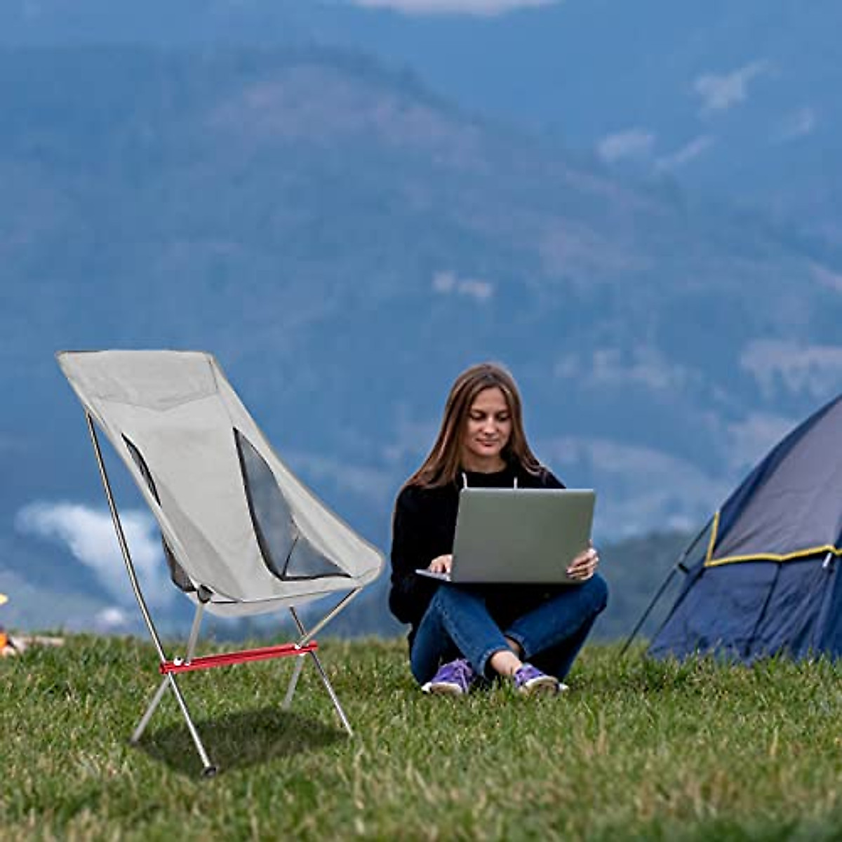 QSWRD Camping Chair for Adults Portable Camp Chair for Beach, Hiking, Picnic, Travel, Outdoor Activities, High Backrest and Aircraft-Grade All Aluminum Lightweight Camping Chairs Support 330LBS, Grey