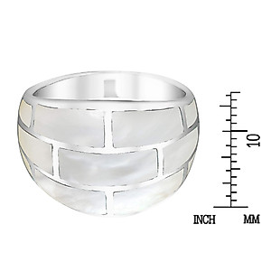 AeraVida Stunning Ocean Iridescence Brick Pattern of White Mother of Pearl Rectangle Inlays in Sterling Silver Wide Unisex Ring Size 7 for Everyday Fashion with a Modern Beach Vibe