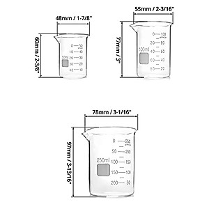 QWORK Glass Measuring Beaker Set, 3 Pcs (50ml 100ml 250ml), Graduated Measuring Low Form Glass Beaker