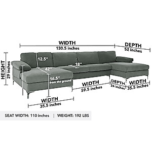 Casa Andrea Milano Modern Large Velvet Fabric U-Shape Sectional Sofa, Double Extra Wide Chaise Lounge Couch