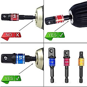 3Pcs 1/4 3/8 1/2" Hex Shank Drill Nut Driver Bit Set, Impact Grade Driver Sockets Adapter Extension Set Drill Bit, 105 Degree Right Angle Driver Extension Screwdriver Drill Attachment