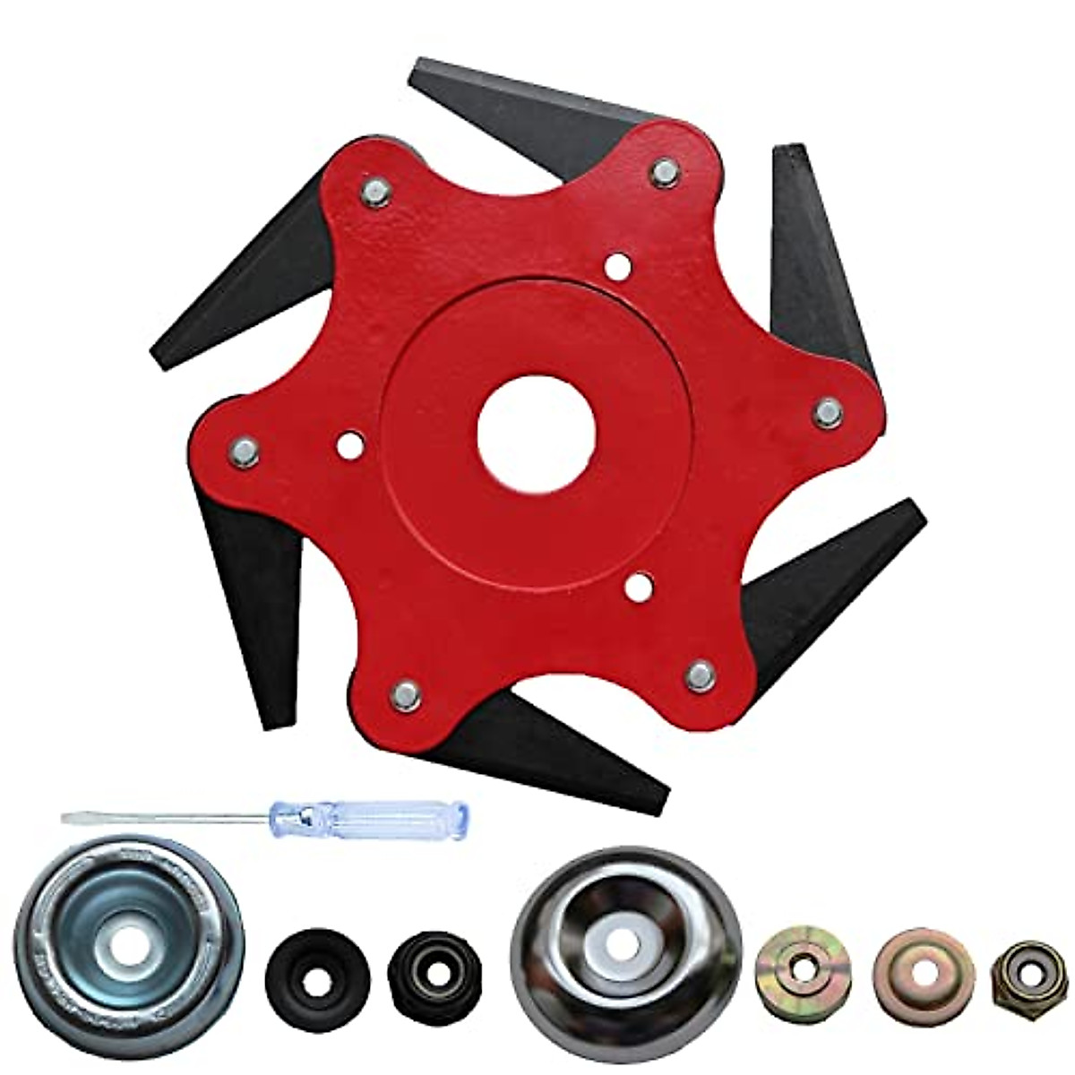 ISWAWO Steel Trimmer Head, Universal Weed Eater Blades 6 Steel Razors 65Mn Professional Blade Cutter Replacement for String Trimmers - 1 Trimmer Head & 2pcs Different Blade Adapter Kits