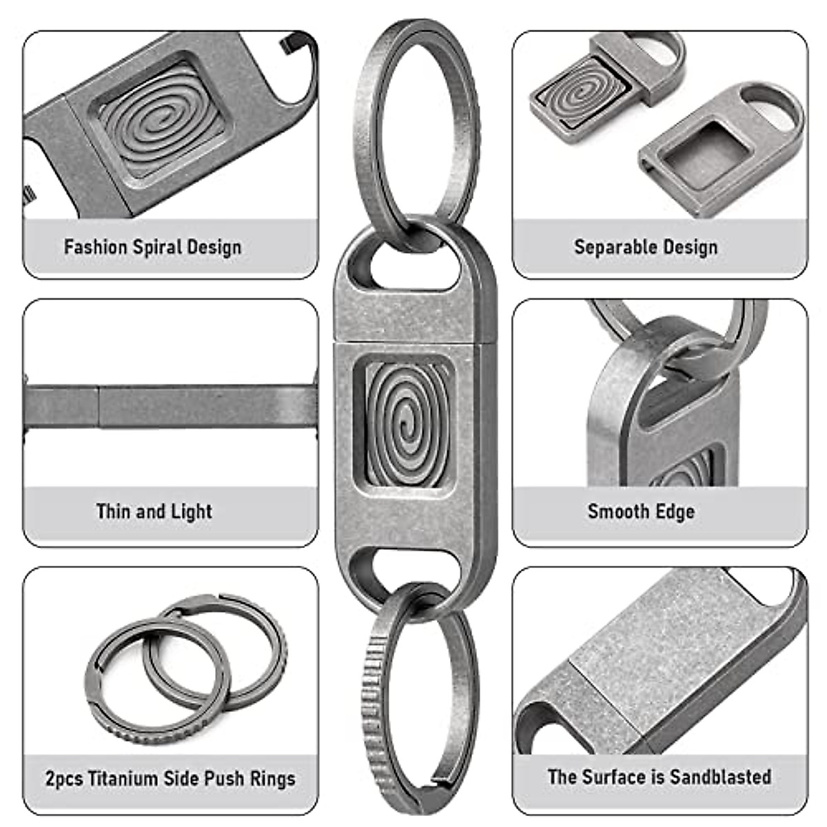 TISUR Quick Release Keychain,Titanium EDC Pull Apart Key Chain,Detachable Carabiner Keychain with 2pcs Titanium Key Rings