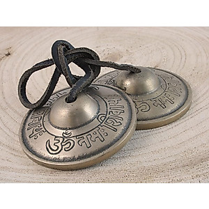 2.25” Diameter Tibetan Tingsha Bell Cymbals Set - Om Nama Shivay Embossed Chimes - Great for Yoga, Meditation, Spiritual, Mindfulness or Relaxation - Handmade in Nepal