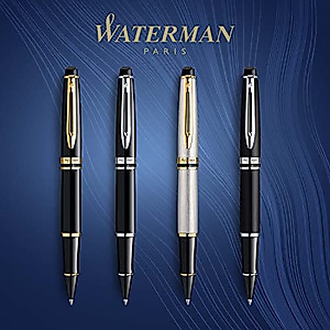 Waterman Expert Rollerball Pen, Gloss Black with 23k Gold Trim, Fine Point with Black Ink Cartridge, Gift Box