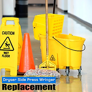 Sunnychicc Side Press Wringer Replacement for Commercial Mop Bucket 26 and 33 Qt, with 2 Pcs Mop Head Replacement, Yellow Mop Wringer with Handle for Easy Use, Blue Mop Head Refill for Cleaning Floor