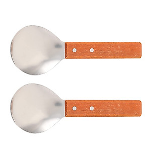 2Pcs Japanese Rice Spatula Versatile Non Stick Serving Spoon with Wood Handle Tofu Scoop Spoon for Home Kitchen Small