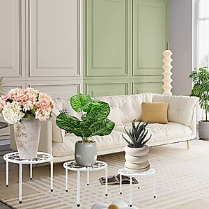 HAINARverS Metal Plant Stands 5-Pack, Heavy Duty Rustproof Iron Corner Flower Pot Stand Holder,Round Supports Display Rack Tiered Plant Stand Shelf For Indoor And Outdoor Multiple (White)