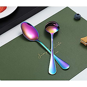 Rainbow Teaspoons, Kyraton 6 Pieces 6.7" Stainless Steel Tea Spoons With Colorful Titanium Plating, Ice Cream Spoons, Dessert Spoon, Coffee Spoon,Golden Teaspoon,Spoon Silverware Pack of 6