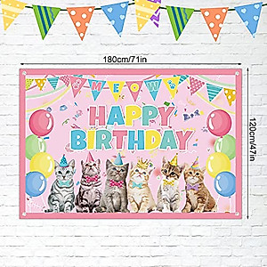 Cat Party Decoration Supplies - Cat Happy Birthday Backdrop Kitten Photography Background Cat Party Photo Backdrop for Pets, Cat Lover, Kids Cat Theme Birthday Party