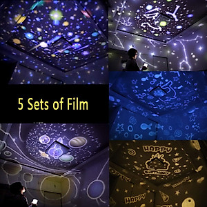 LUCKKID Night Lights for Kids Multifunctional Night Light Star Projector Lamp for Decorating Birthdays, Christmas, and Other Parties, Best Gift for a Baby’s Bedroom, 5 Sets of Film