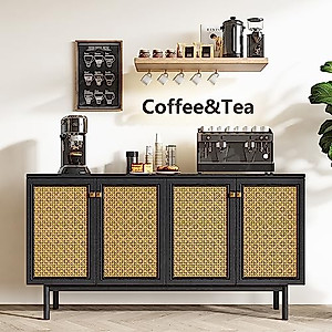 AMERLIFE 63'' Sideboard Buffets Cabinet, 2-Adjustable Shelves Storage Cabinet & 4 Doors, Large Accent Storage Credenzas for Living Room, Dining Room, Bedroom, Black,CBS002 102A