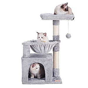 Heybly Cat Tree Cat Tower Condo with Sisal-Covered Scratching Posts and Basket for Kitten Light Gray HCT002SW