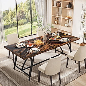 Tribesigns Extra Long Dining Table for 6, 70.8-Inch Rectangle Kitchen Table with Stylish Metal Legs, Large Business Restaurant Table, Only Table, Easy Assembly, Brown