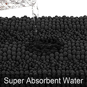 Yimobra Luxury Chenille Shaggy Bathroom Rug Set, 2 Pack Soft Fluffy Plush Bath Mat, Extra Thick, Non-Slip, Water Absorbent, Machine Washable, Bath Mats for Bathroom (Black, 20" x 32"+17" x 24")