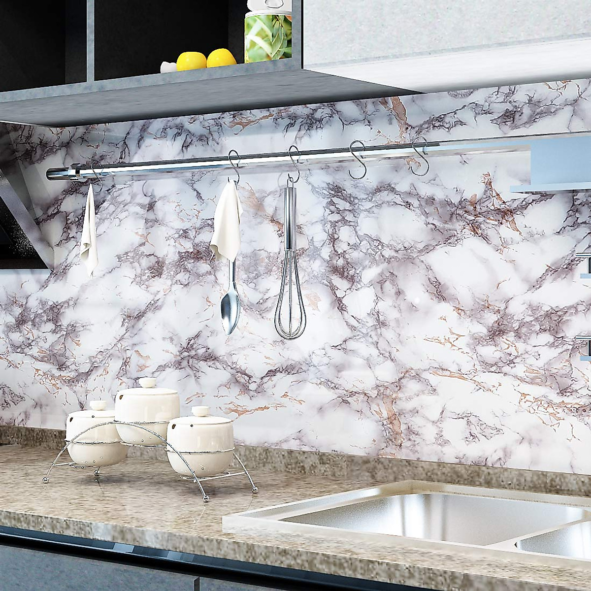 YENHOME Marble Wall Paper 200x30 inch Grey Brown Marble Contact Paper Self Adhesive Granite Peel and Stick Countertops Removable Wallpaper Waterproof Countertop Contact Paper for Kitchen Cabinets