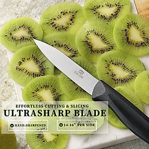 Paring Knife, Kaloo 3.7 inch Small Fruit Knife with Straight Edge, Razor Sharp Kitchen knife, Peeling and Vegetable Knife, German Stainless Steel Pearing Knife with Ergonomic Handle (Black)