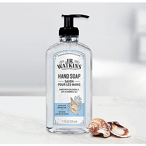 J.R. Watkins Gel Hand Soap With Dispenser, Moisturizing Hand Wash, All Natural, Alcohol-Free, Cruelty-Free, USA Made, Ocean Breeze, 11 Fl Oz, 3 Pack