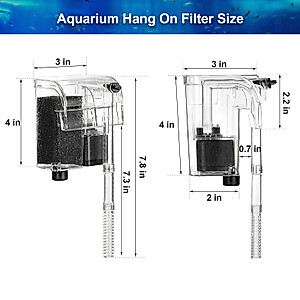 DaToo Aquarium Filter Hang On Waterfall Small Fish Tank Filter Quiet 66GPH 3W Adjustable Fish Tank Filters with Bio-Foam for 2 to 8 Gallons Aquariums