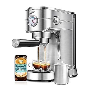 Gevi 20 Bar Compact Professional Espresso Coffee Machine with Milk Frother/Steam Wand for Espresso, Latte and Cappuccino, Stainless Steel, 35 Oz Removable Water Tank
