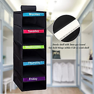 DoveeDosa Weekly Clothes Organizer for Kids-Day of The Week Clothes Organizer for Kids-Kids Daily Clothes Organizer-Monday Friday Clothes Organizer-Kids Closet Organizer-Days of The Week, Black