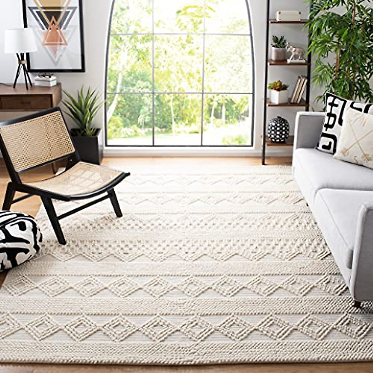 SAFAVIEH Natura Collection 7' Square Ivory NAT102C Handmade Moroccan Boho Tribal Wool & Cotton Living Room Dining Bedroom Area Rug