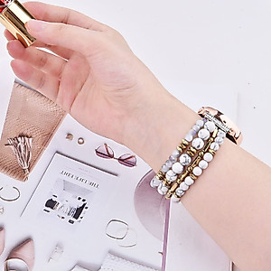 VISOOM Beaded Boho Bracelet Compatible for Samsung Galaxy Watch 7/6/5/4 40/44mm Bands/Active 2 Watch 4 Classic 42mm Band Women, 20mm Handmade Cute Elastic Crystal Beads Bracelet for Galaxy Watch 5 pro