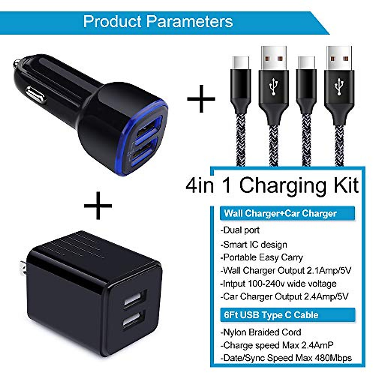 USB Charger for Samsung Galaxy A10E A50 A70 A80 Note 20 Ultra S23 S22 S21 S20 FE S10 S9 A03s A04s A14 A13 A12 A53 A12 A23 A32 A51 A52 A11 A21, Car Adapter, Wall Charger Plug Type C Fast Charging Cable