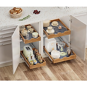 OCG Pull Out Drawers For Cabinets 14" W x 21" D, Slide out Wood Drawer Shelf, Pull Out Shelves for Base Cabinet Organization in Kitchen, Pantry, Bathroom