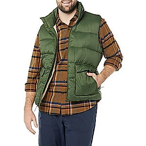 Amazon Essentials Men's Water-Resistant Sherpa-Lined Puffer Vest, Olive, X-Large