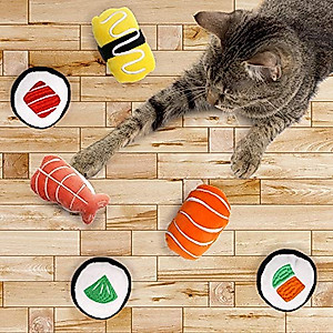 CiyvoLyeen 6 Pack Sushi Cat Toys with Catnip Sushi Roll Pillow Kitten Chew Bite Supplies Boredom Relief Fluffy Kitty Teeth Cleaning Chewing Cat Lovers Interactive Plush Gift