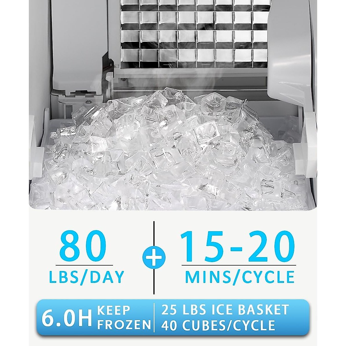 Joy Pebble Commercial Cube Ice Maker，Built-in Ice Maker Machine, 80lbs/Day, 40 Ice Cubes/Cycle, Reversible Door, Drain Pump, 24H Timer & Self-Cleaning, Under Counter Ice Cube Machine for Home, Black