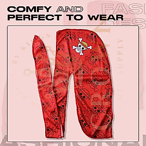 CROWN Art Silky Design Durag - Silky 360 Wave Du Rag with Long Tails and Quadruple Stitching - Smooth Silk Fabric for Comfort and Compression (Red OP)