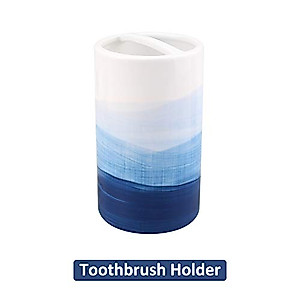 4 Piece Painted Ceramic Bathroom Accessory Set, Includes Soap Dispenser Pump, Toothbrush Holder, Tumbler, Soap Dish Sanitary, Ideas Home Gift for Ware Home Decor Bath(Blue)