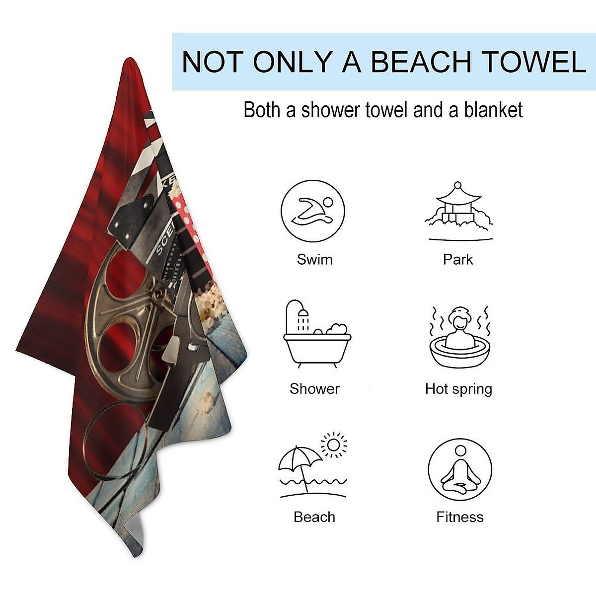 Brebasf Rustic Movie Theater Theme Oversized Lightweight,Extra Large Soft Beach Towels Abstract Cinema Movie Popcorn Red Print Sauna Beach Gym 51W x31L