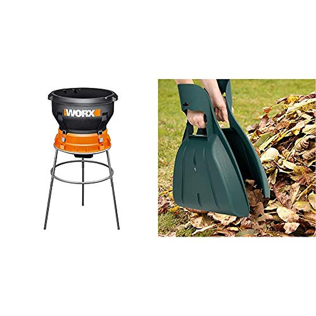 WORX WG430 13 Amp Electric Leaf Mulcher & Pure Garden 50-114 Leaf Hand Rake Lightweight, Durable Grabber Tool for Scooping and Picking Up Leaves, Spreading Mulch, Gardening, and Yard Work, Green