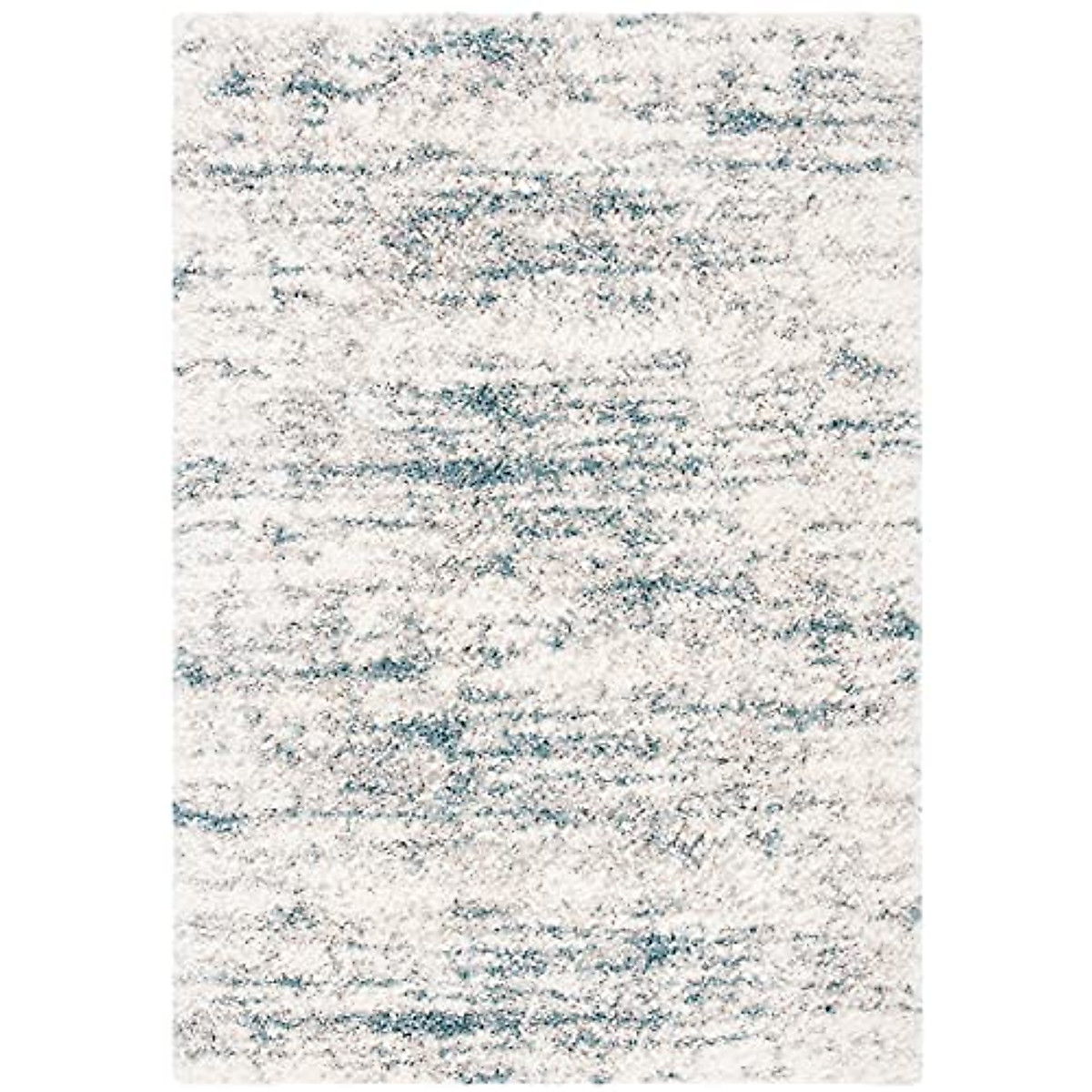 SAFAVIEH Fontana Shag Collection 6'7" x 9' Ivory / Teal FNT873A Modern Non-Shedding Living Room Bedroom Dining Room Entryway Plush 2-inch Thick Area Rug
