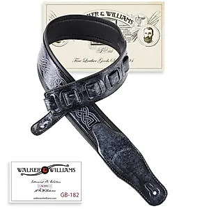 Walker & Williams GB-182 Handmade Cobalt Black Brushed Padded Guitar Strap With Celtic Braid Design For Acoustic, Electric, And Bass Guitars